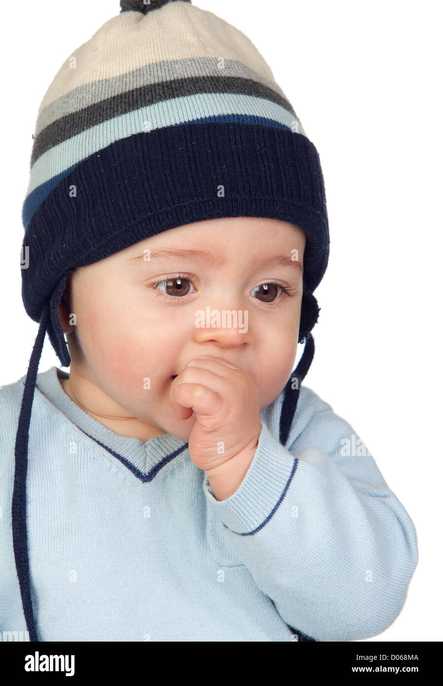 Beautiful baby with wool cap isolated on white background Stock Photo ...