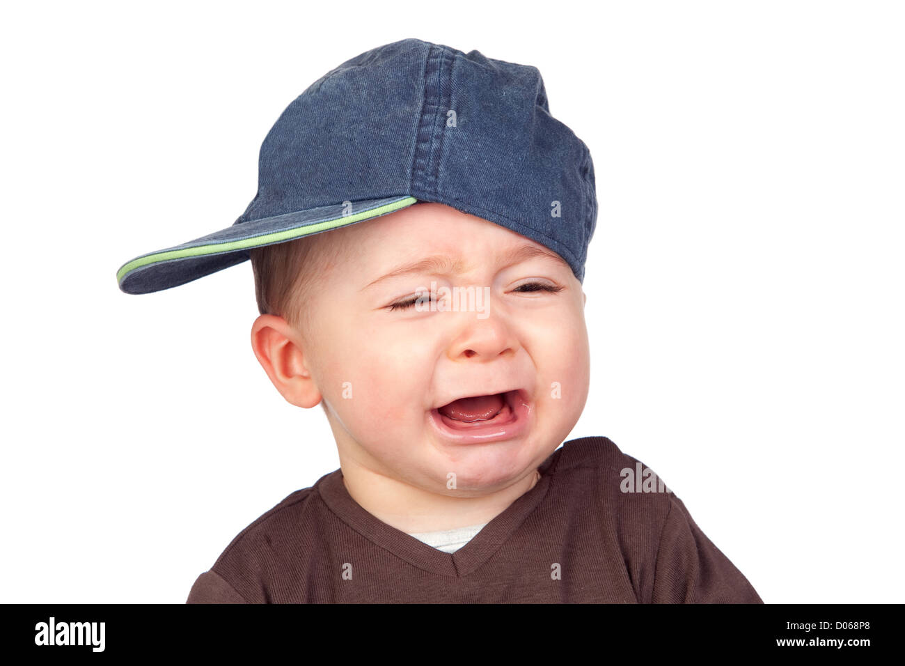 Beautiful baby crying with a cap isolated on white background Stock ...