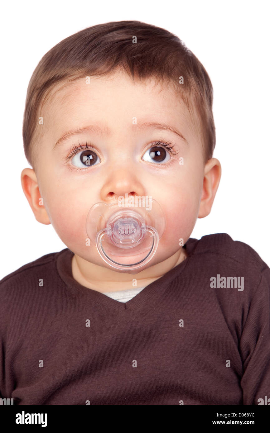 Beautiful baby with a pacifier isolated on white background Stock Photo ...