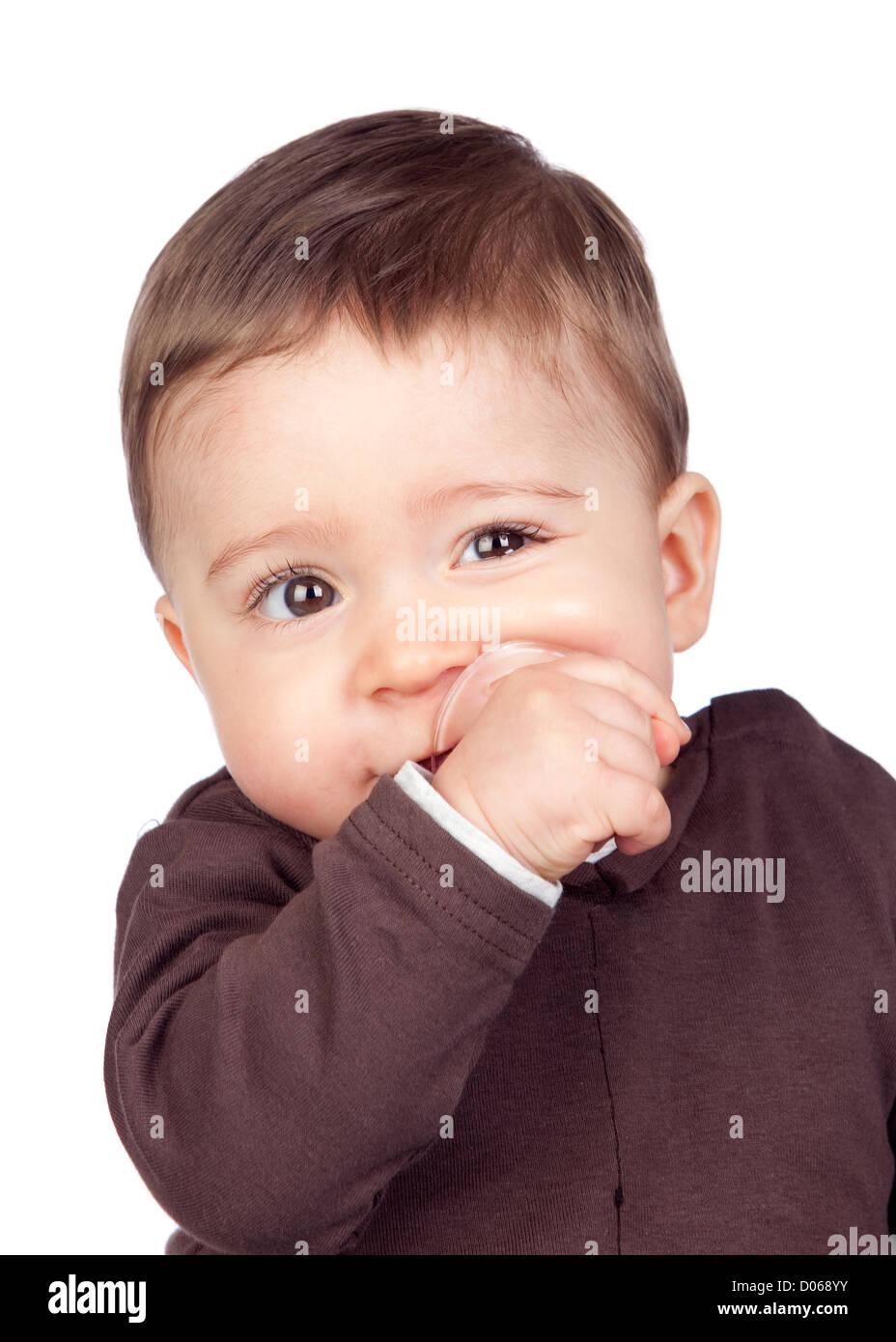 Beautiful baby with a pacifier isolated on white background Stock Photo ...