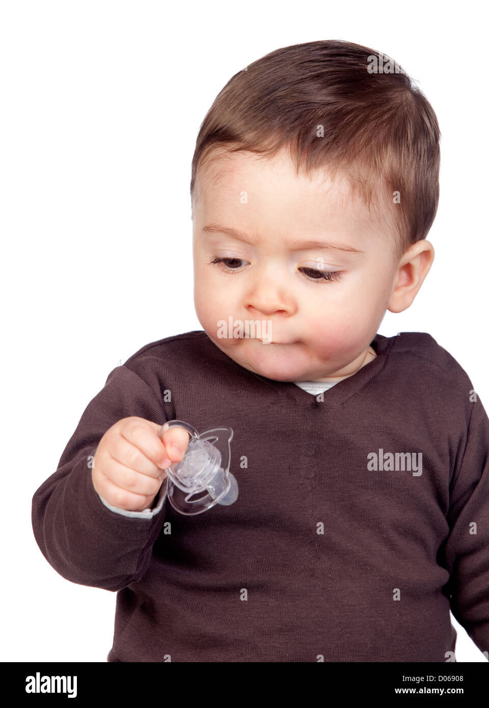 Beautiful baby with a pacifier isolated on white background Stock Photo ...