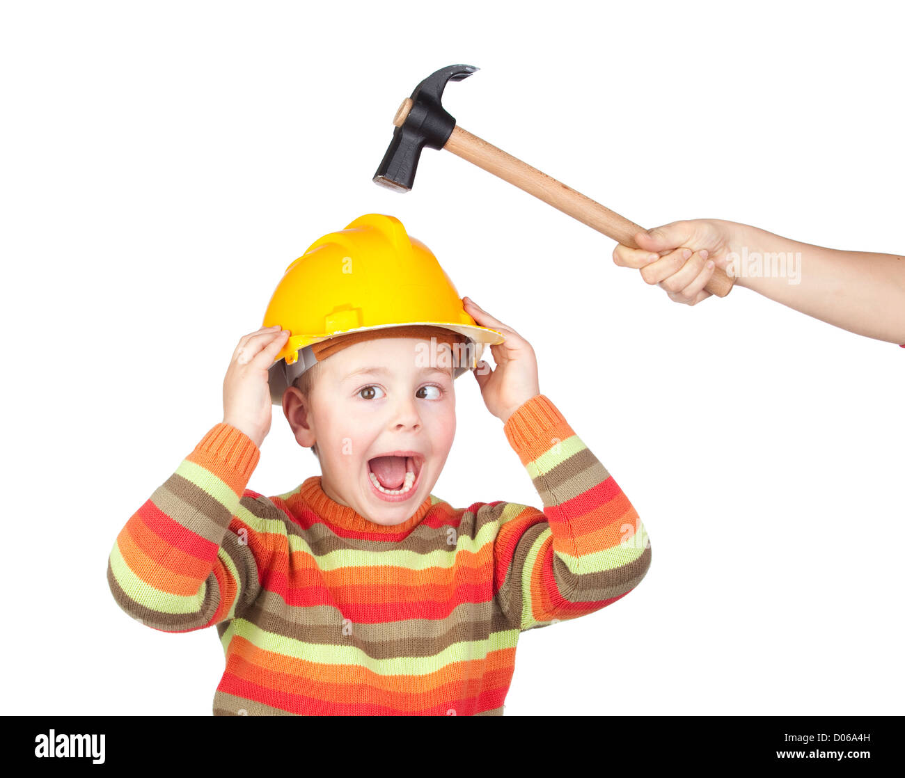 Crazy construction worker isolated on white background Stock Photo - Alamy