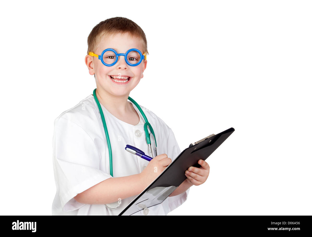 Funny child with doctor uniform isolated on white Stock Photo - Alamy