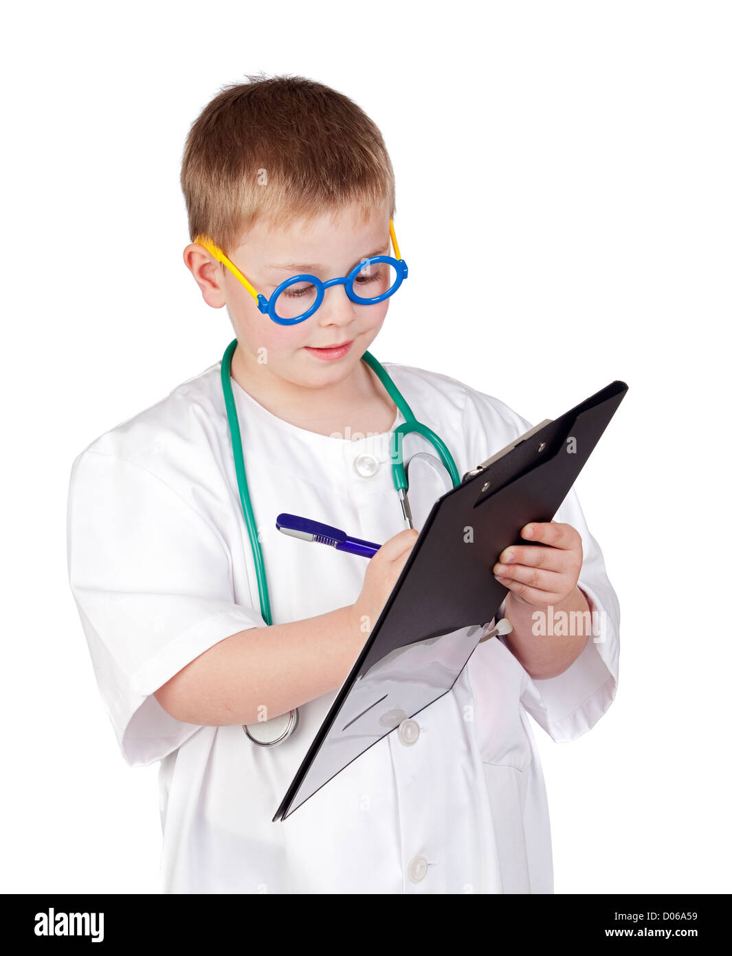 Funny child with doctor uniform isolated on white Stock Photo - Alamy