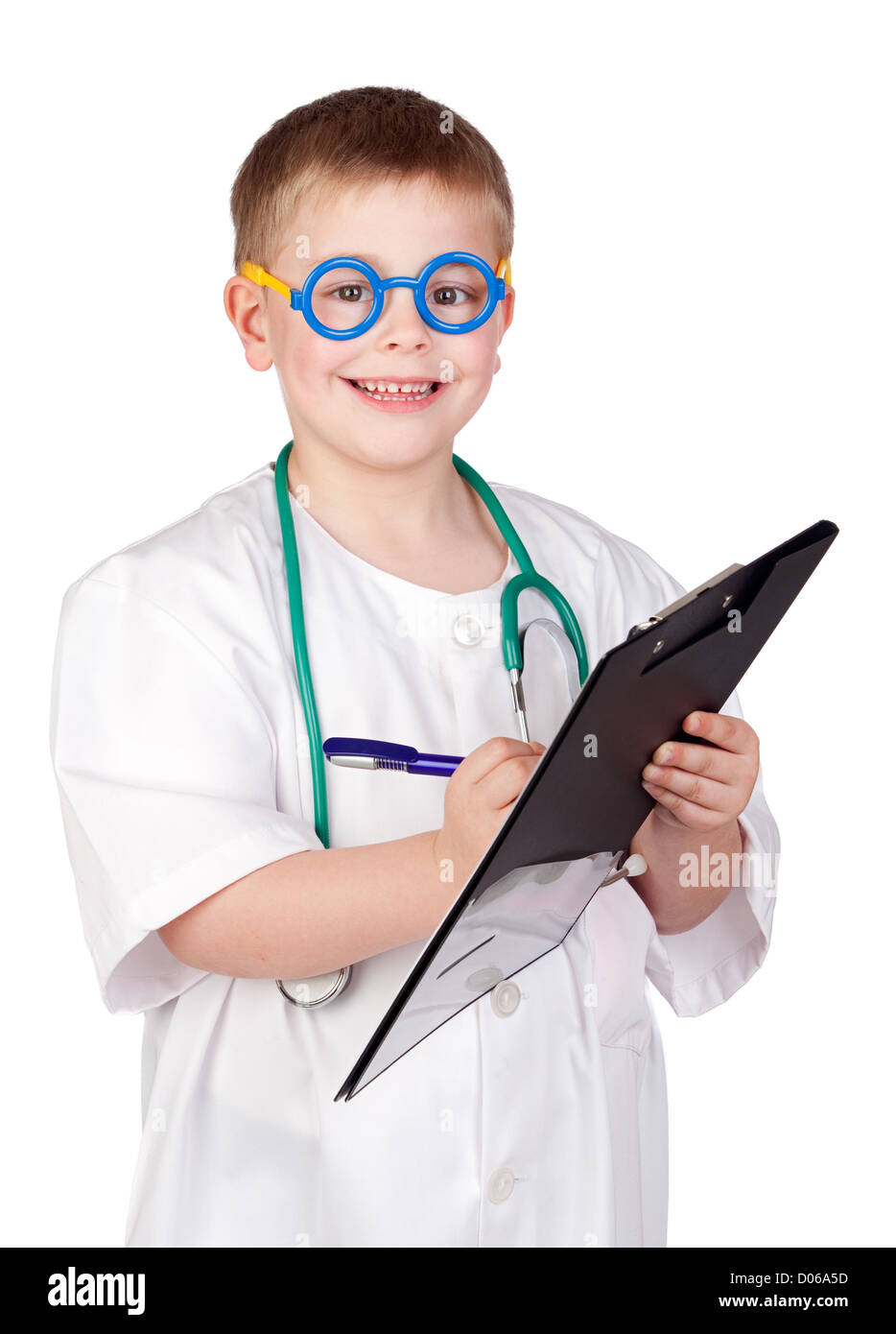 Funny child with doctor uniform isolated on white Stock Photo - Alamy