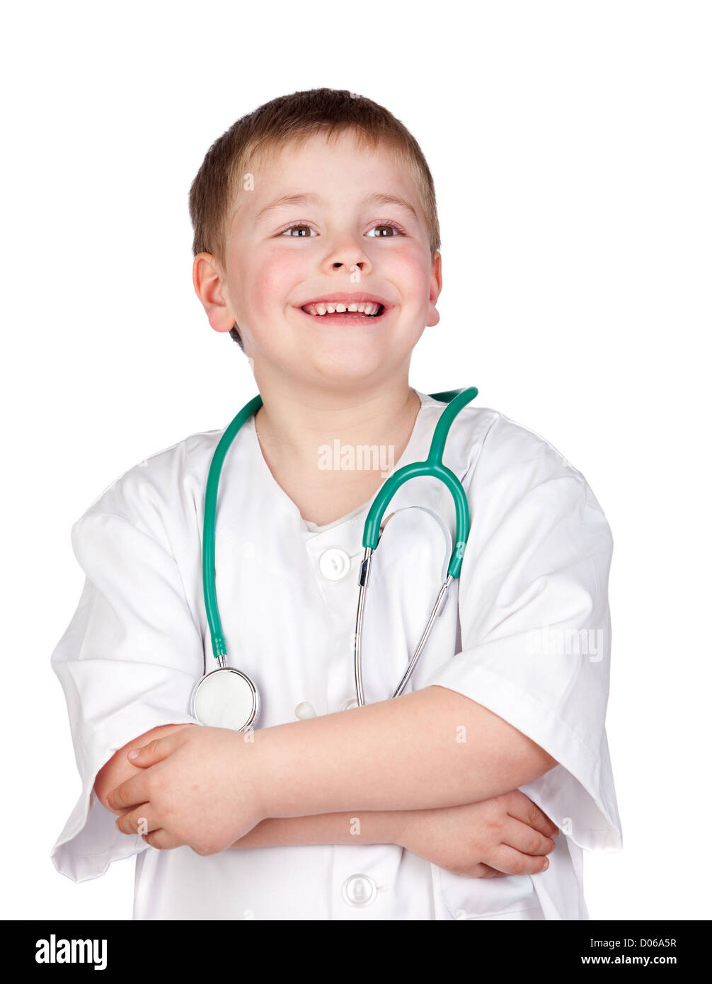 Adorable child with doctor uniform isolated on white Stock Photo - Alamy