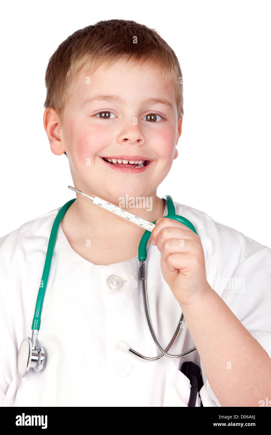 Adorable child with doctor uniform isolated on white Stock Photo - Alamy