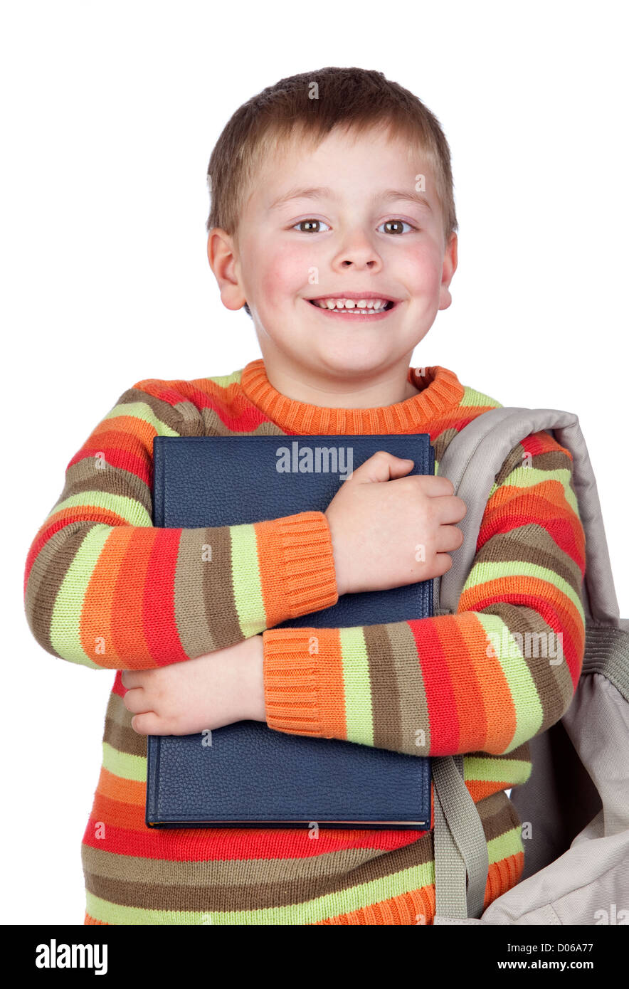 Student child with books isolated on white background Stock Photo - Alamy