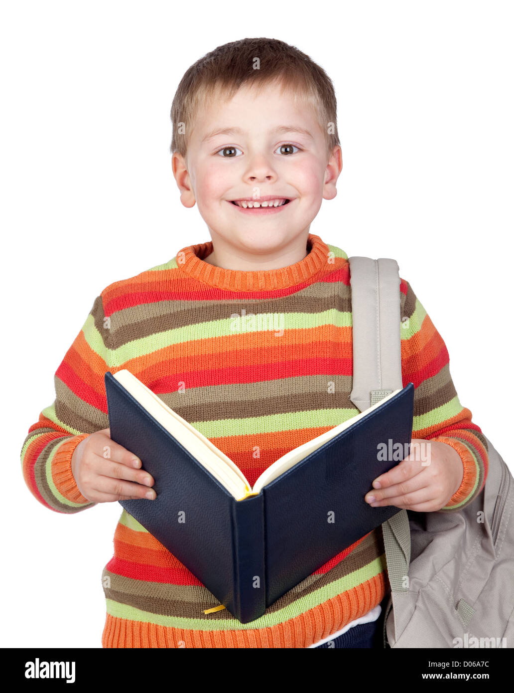 Student child with books isolated on white background Stock Photo - Alamy