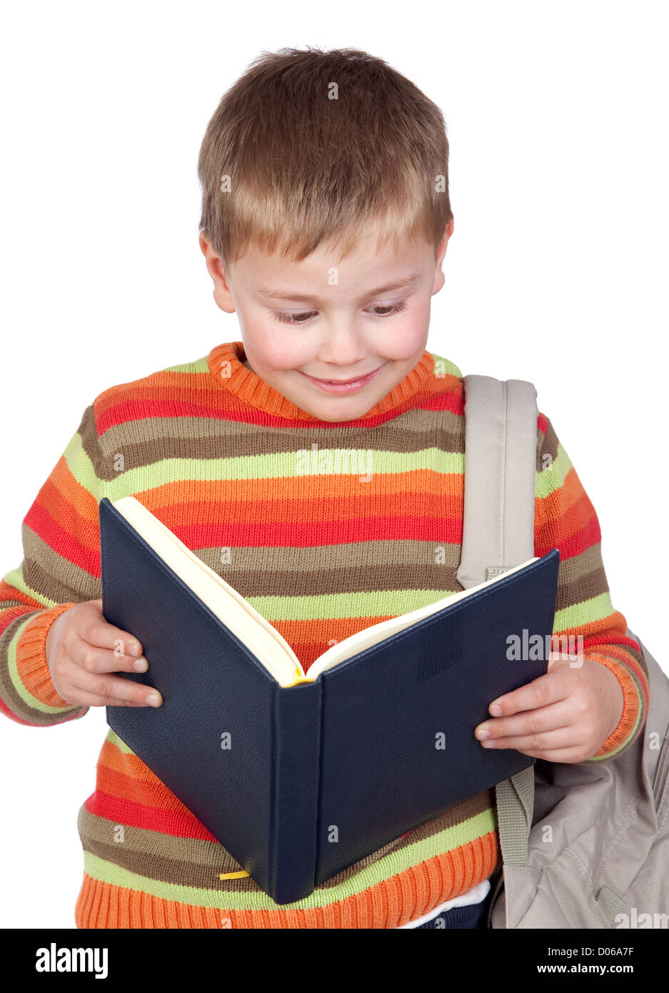 Student child with books isolated on white background Stock Photo - Alamy