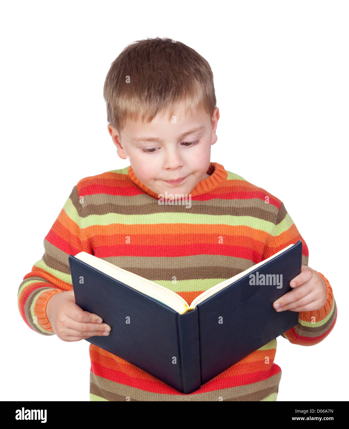 Student child with a book isolated on white background Stock Photo - Alamy
