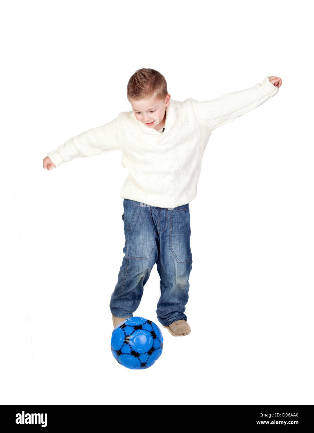 Adorable child with a ball isolated on white background Stock Photo - Alamy