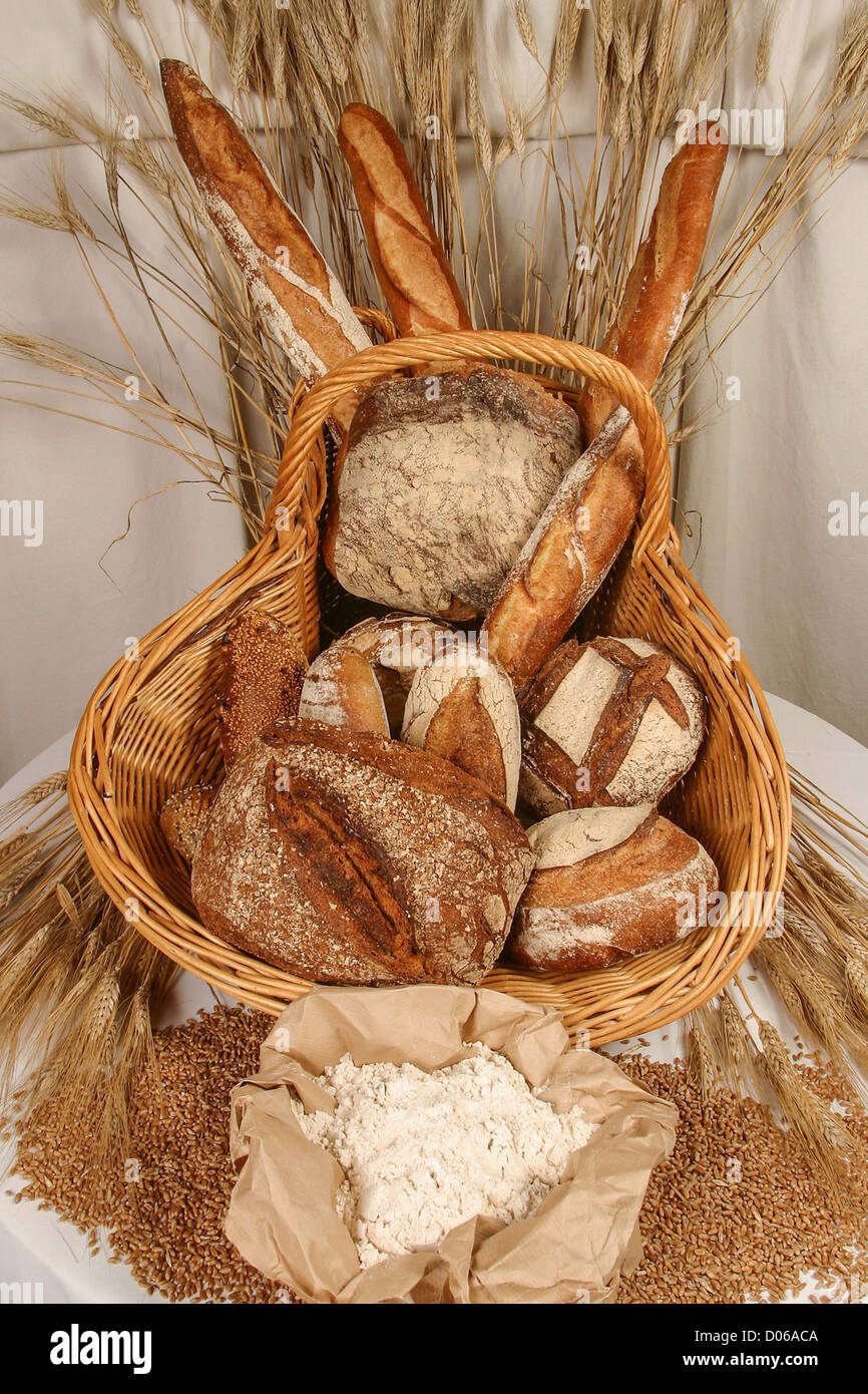 BASKET OF TRADITIONAL BREAD MADE FROM WHEAT FROM BEAUCE BEAUCE CHARTRES ...