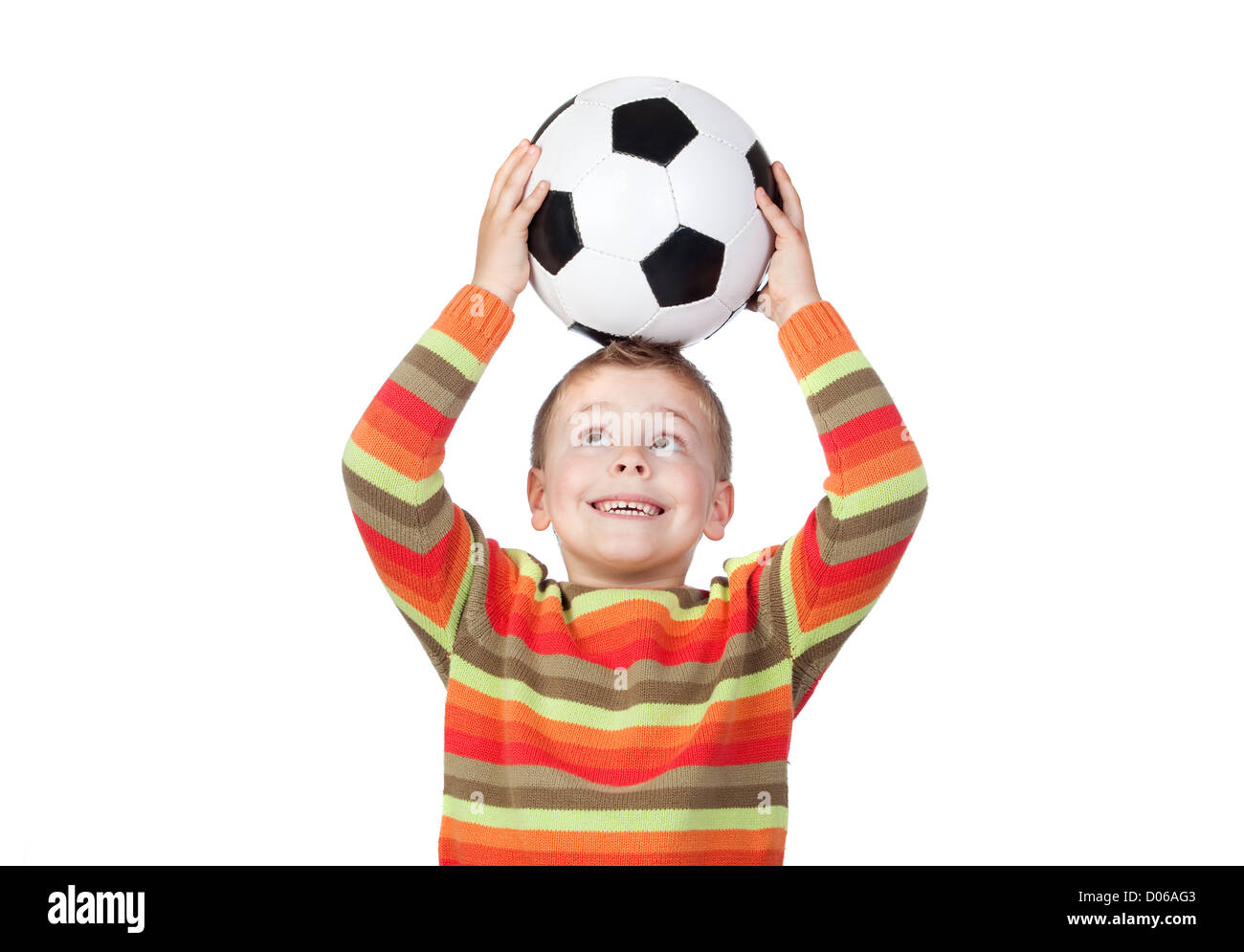 Student little child with soccer ball isolated on white background ...