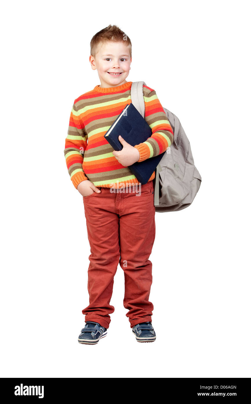 Student child with books isolated on white background Stock Photo - Alamy
