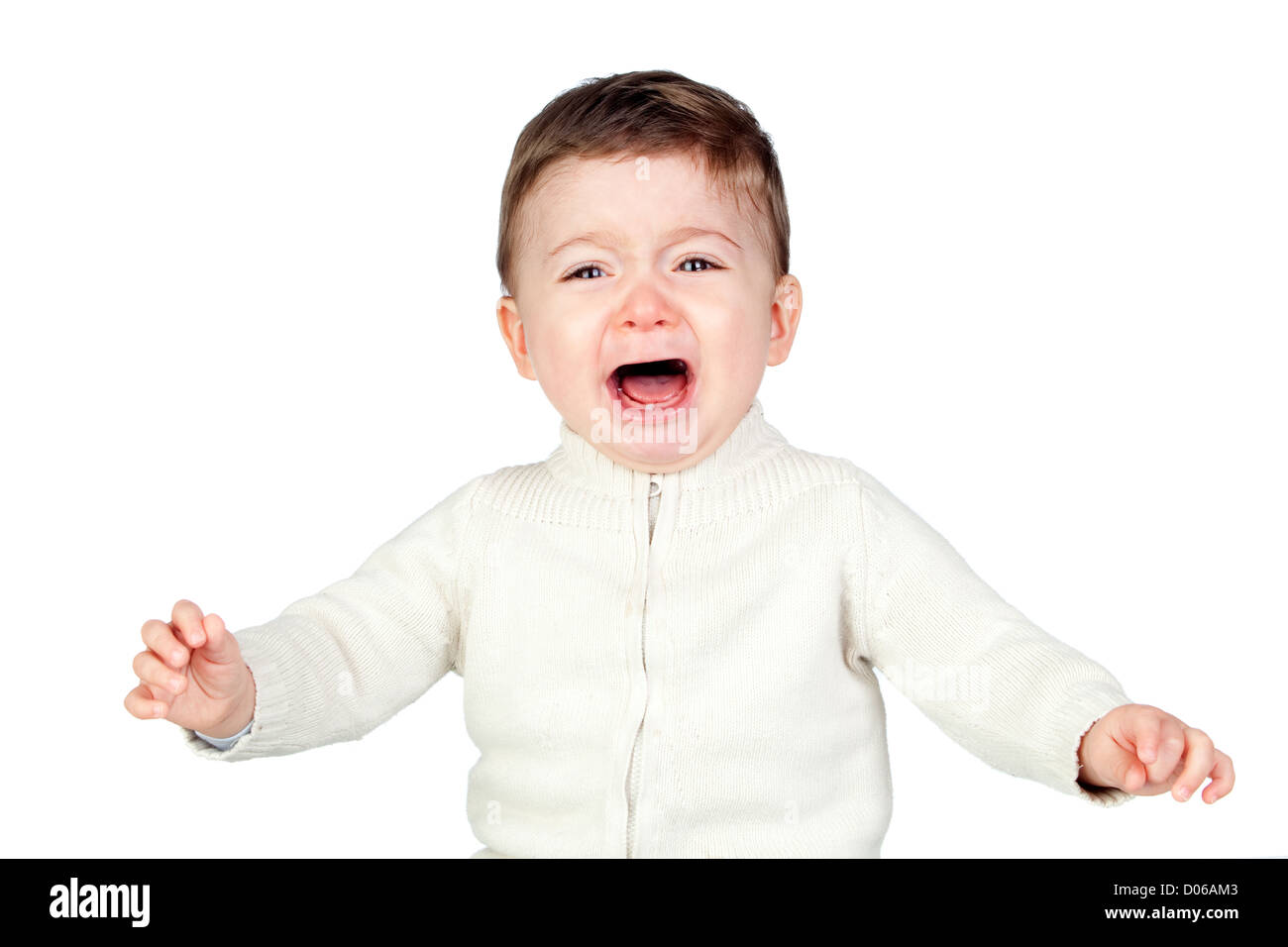 Beautiful baby crying isolated on white background Stock Photo - Alamy