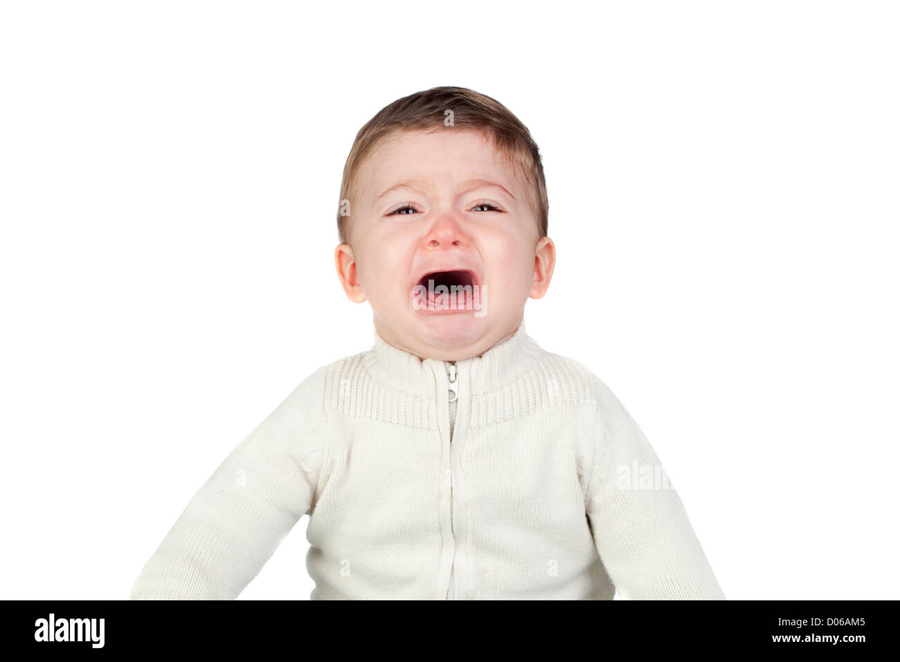 Beautiful baby crying isolated on white background Stock Photo - Alamy