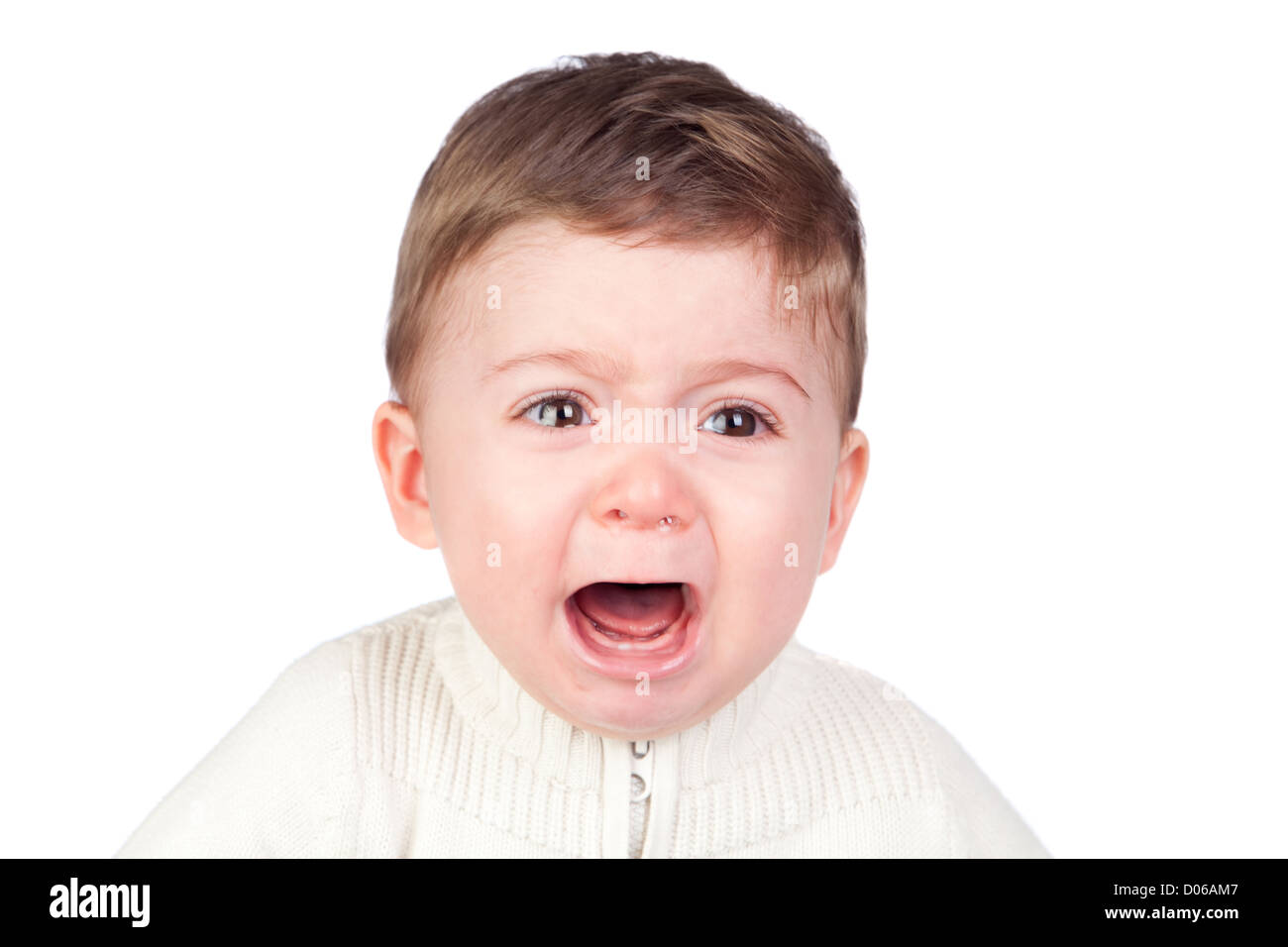 Beautiful baby crying isolated on white background Stock Photo - Alamy