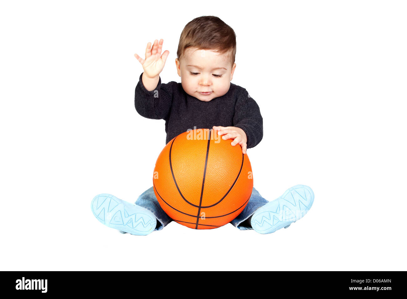 Beautiful baby with a basketball isolated on white background Stock ...