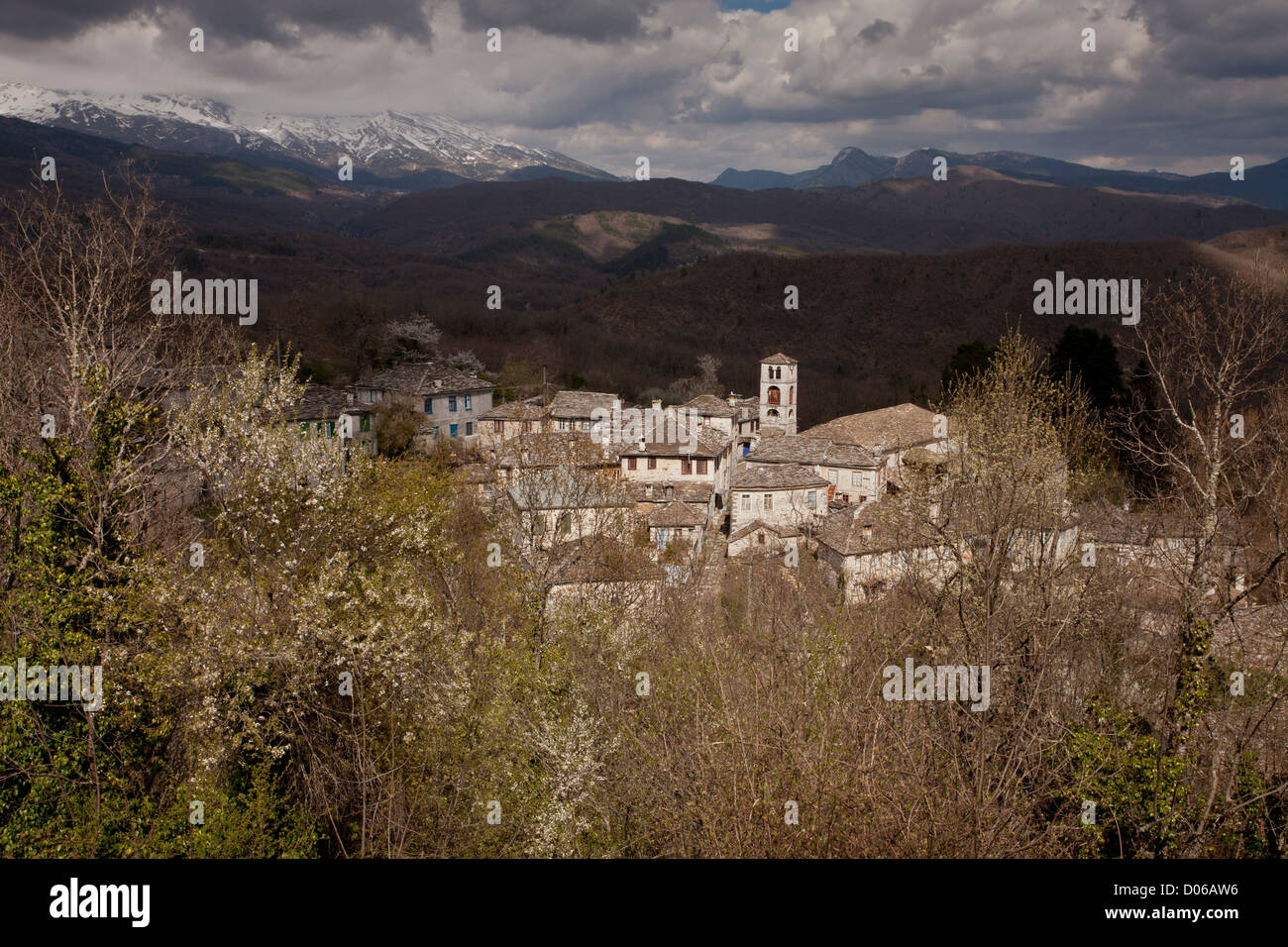 Old Zagorian village of Dilopho (Dilofo) in the Pindos mountains, north ...