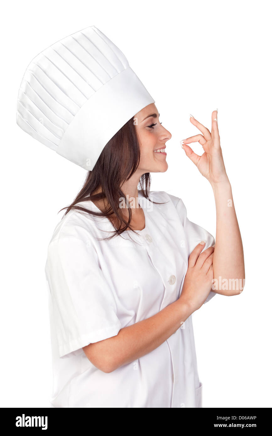 Pretty cook woman isolated on white background Stock Photo - Alamy