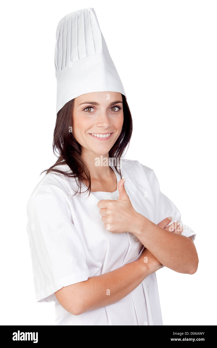 Pretty cook woman saying Ok isolated on white background Stock Photo ...