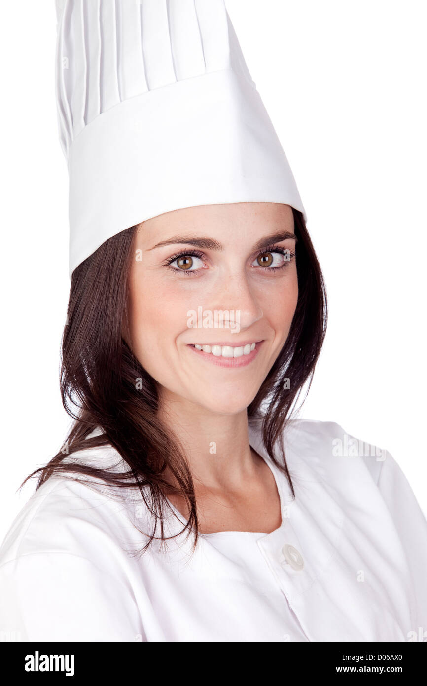 Pretty cook woman isolated on white background Stock Photo - Alamy
