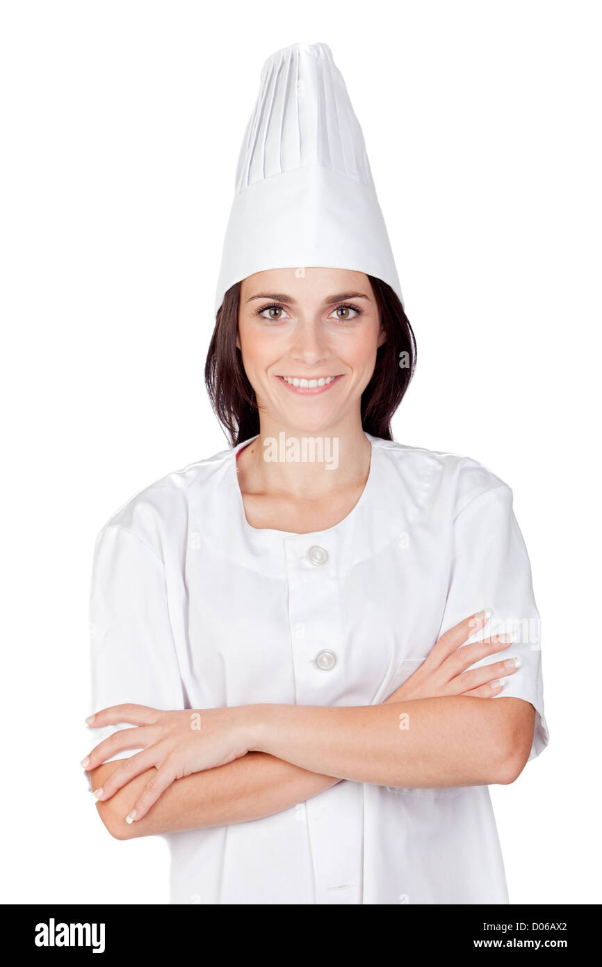 Pretty cook woman isolated on white background Stock Photo - Alamy