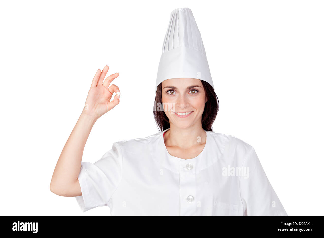 Pretty cook woman isolated on white background Stock Photo - Alamy