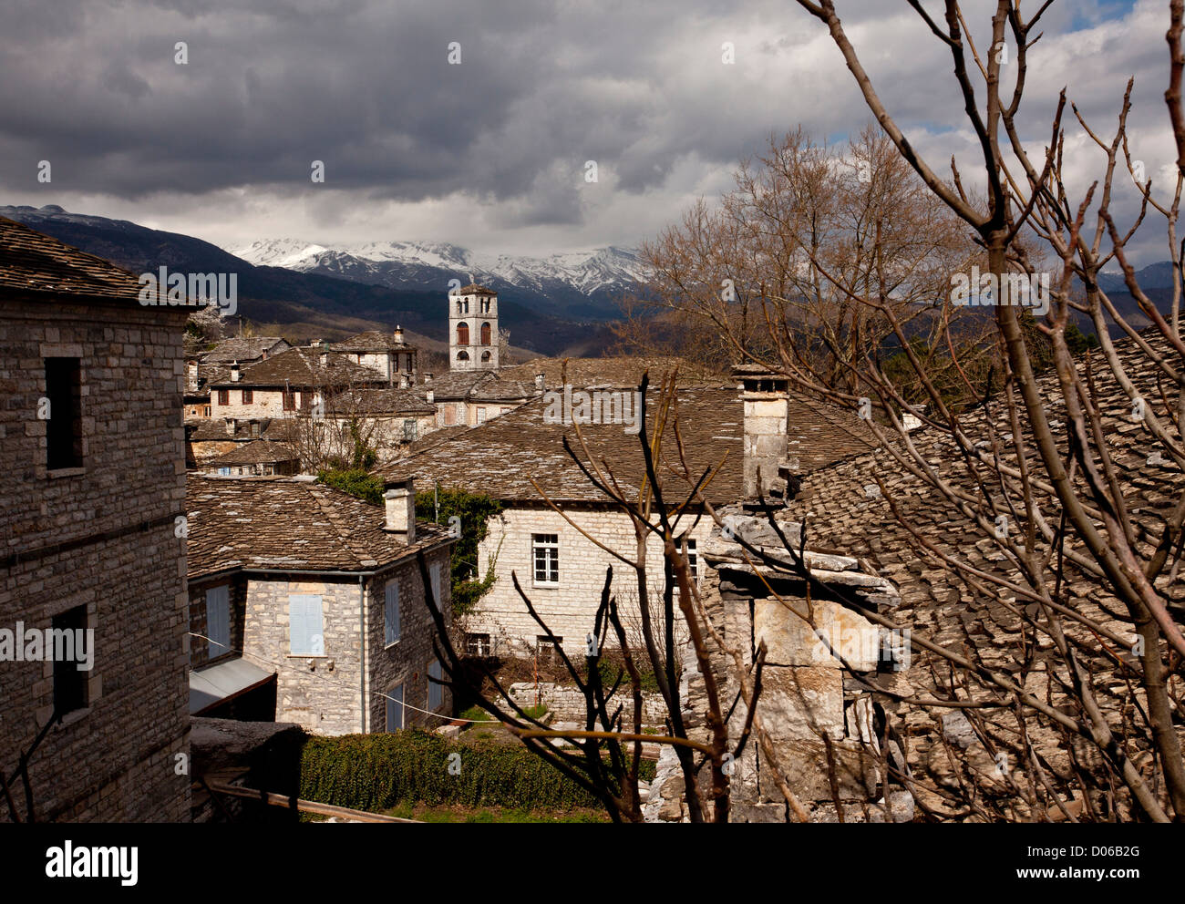 Old Zagorian village of Dilopho (Dilofo) in the Pindos mountains, north ...