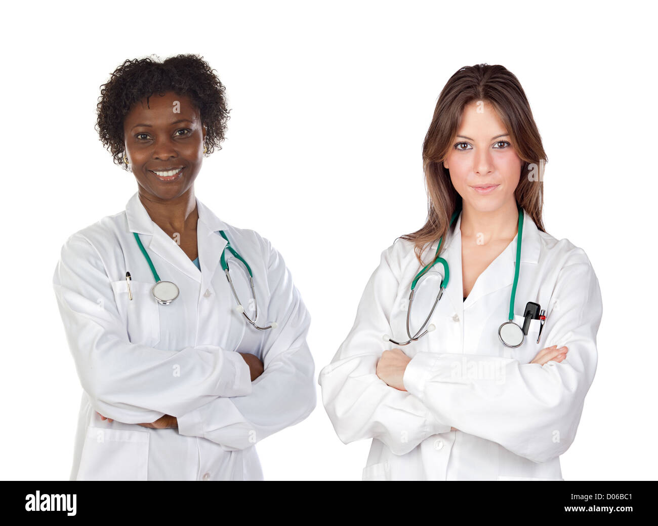 Attractive medical team of woman a over white background Stock Photo ...