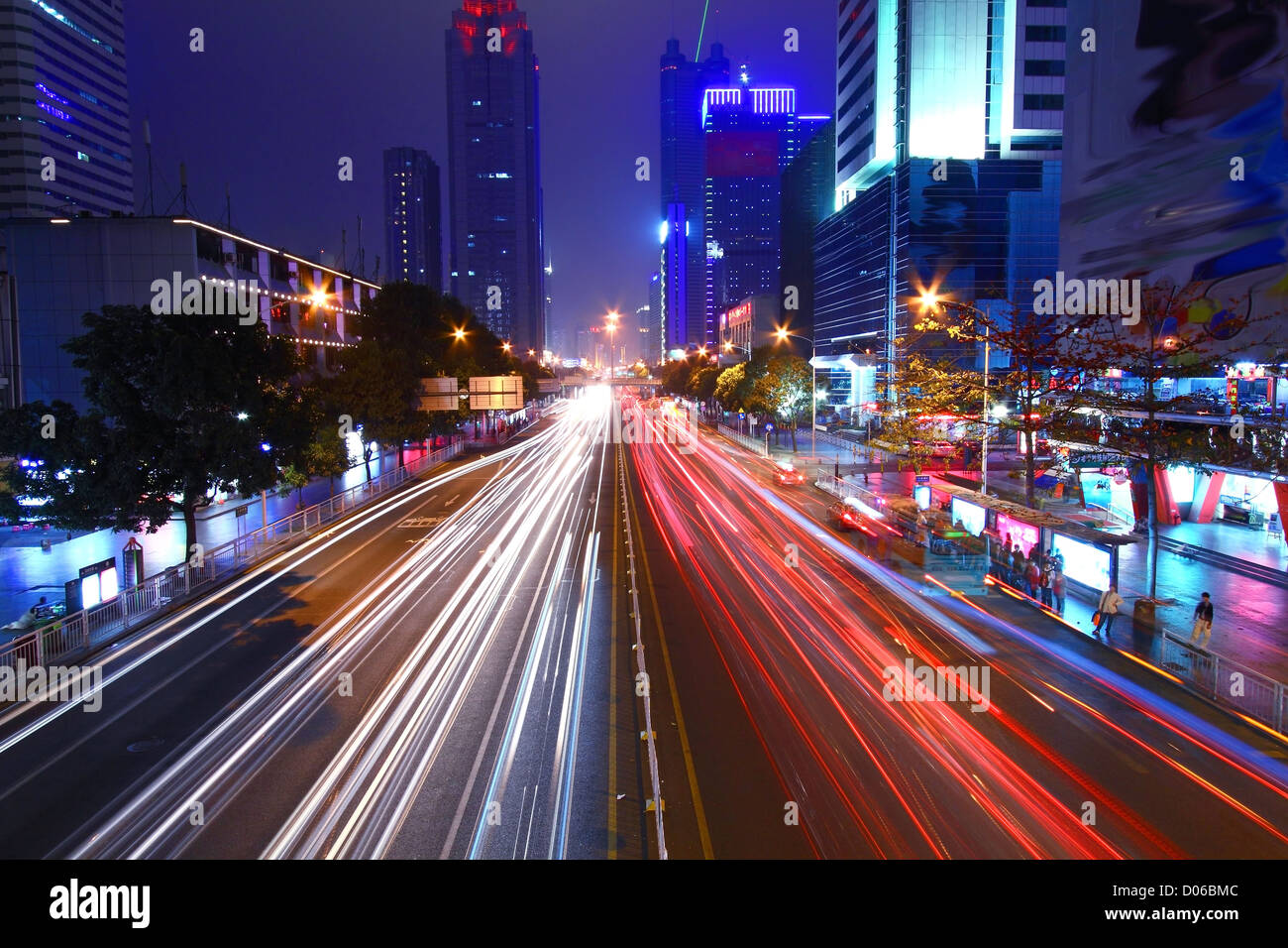 Traffic through downtown of Shenzhen at night Stock Photo - Alamy