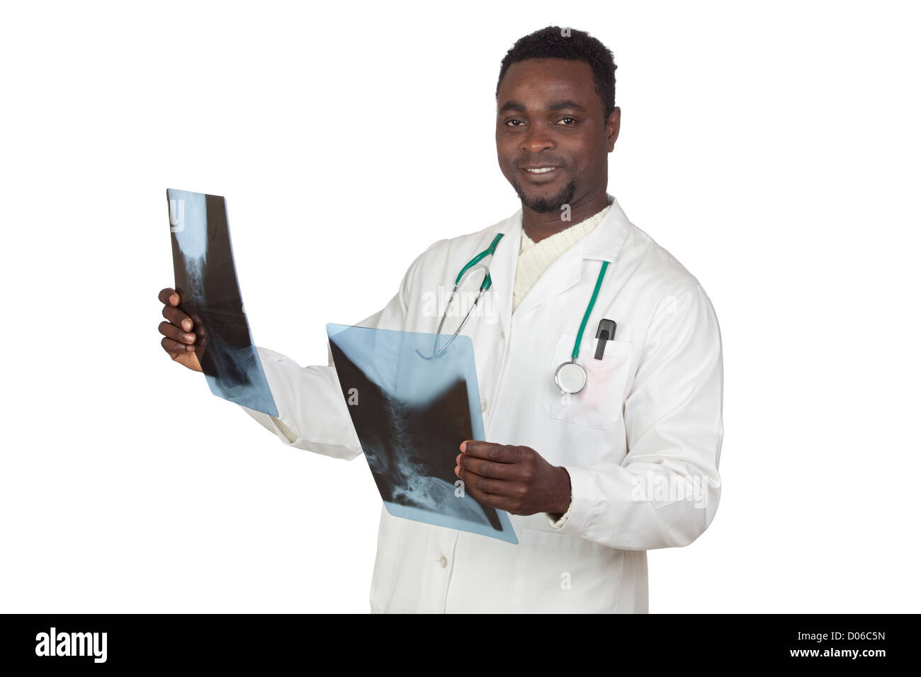 African american doctor with radiography isolated on a over white ...