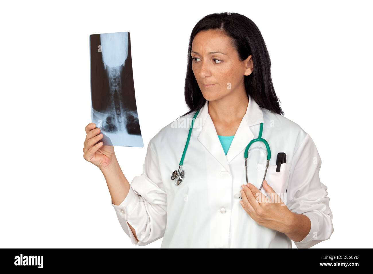 Serious doctor looking a radiography isolated on white background Stock ...