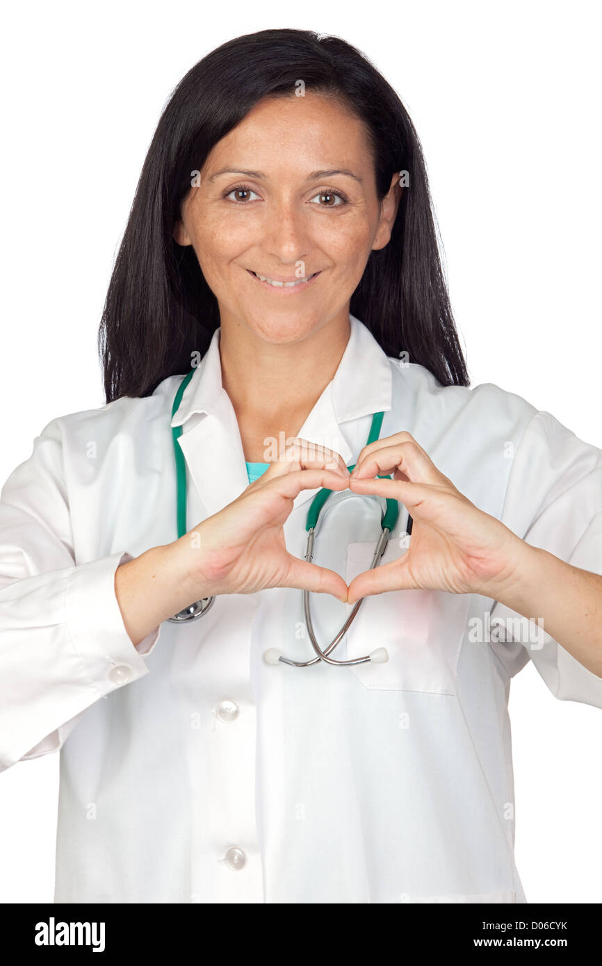Doctor putting their hands in the shape of heart isolated on white ...