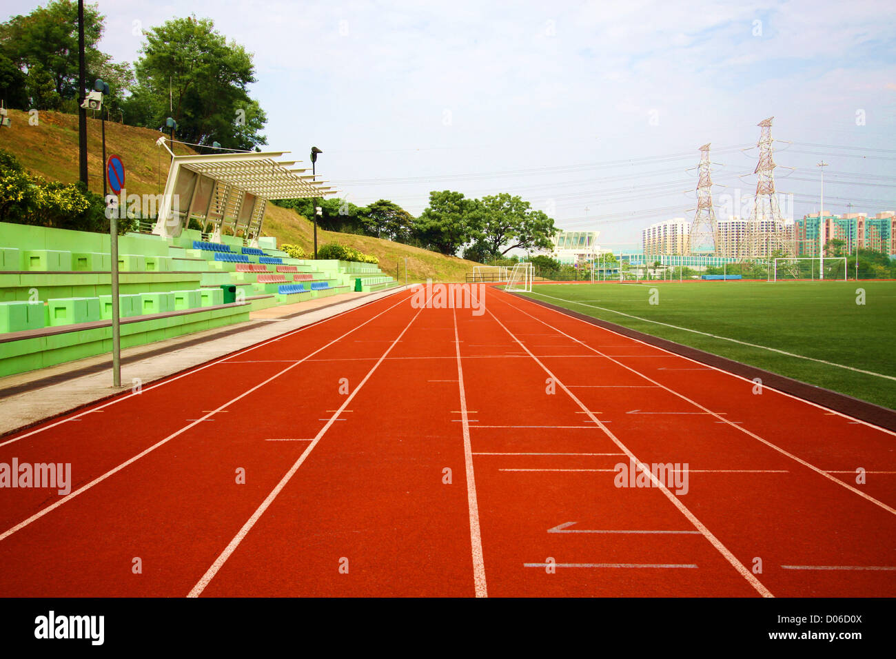 Stadium chairs and running track Stock Photo - Alamy
