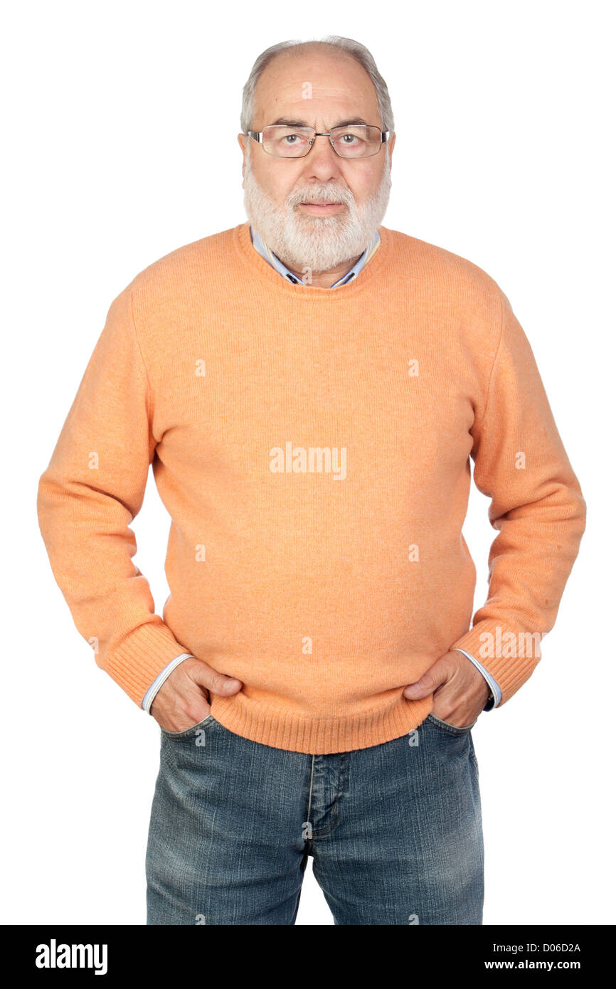 Senior man with hoary hair isolated on white background Stock Photo - Alamy