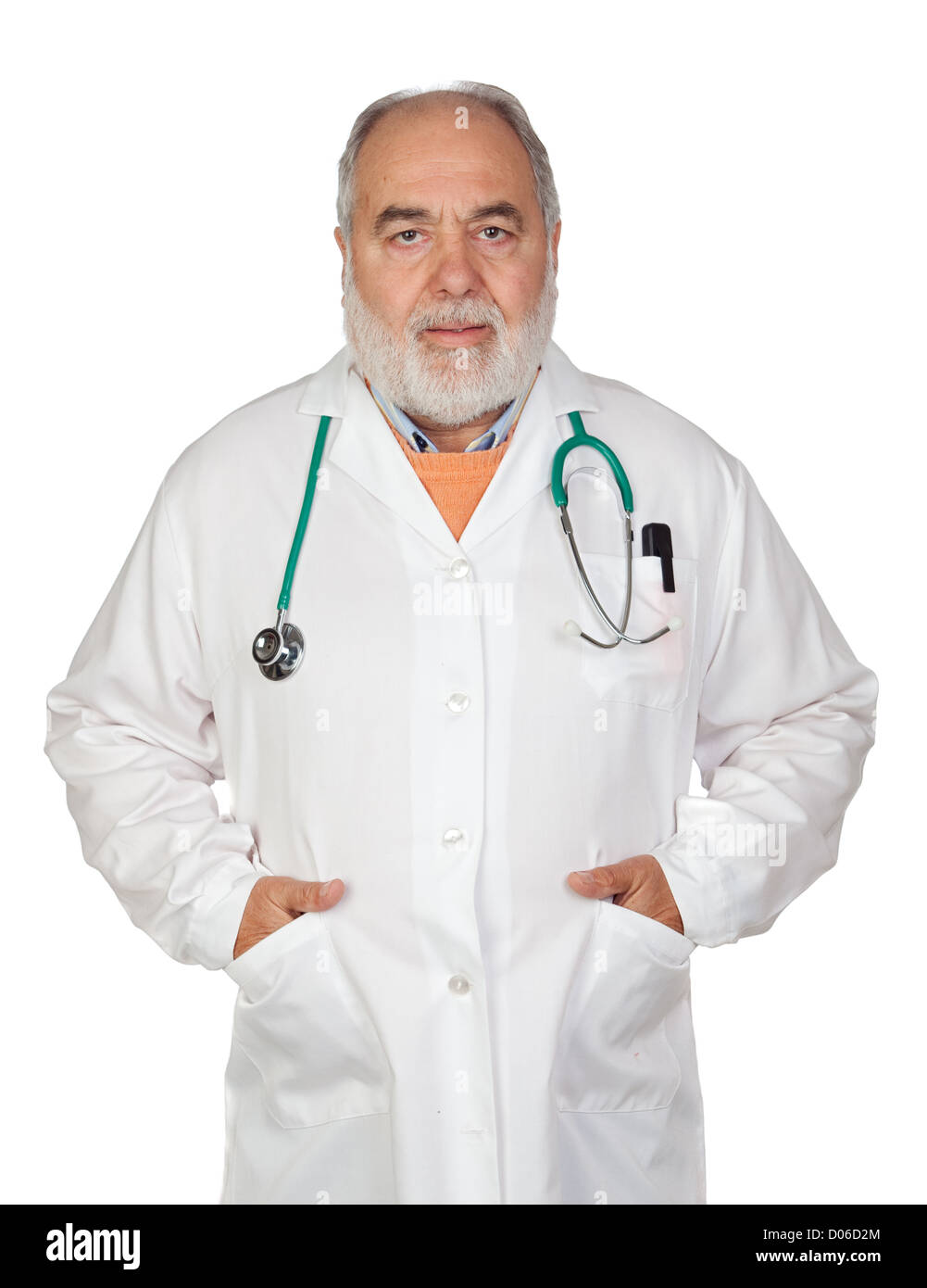 Senior doctor with hoary hair isolated on white background Stock Photo ...