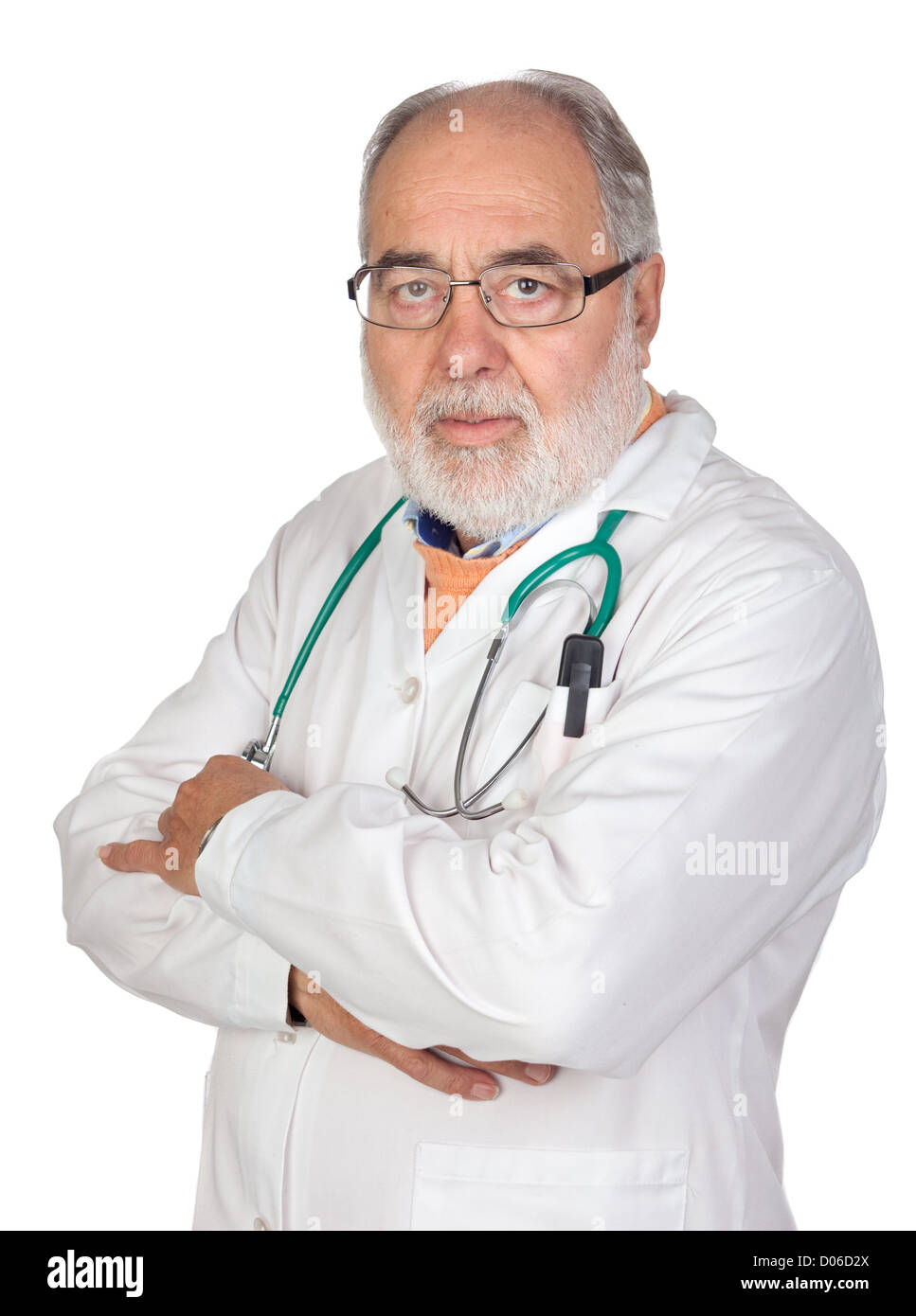 Senior doctor with hoary hair isolated on white background Stock Photo ...