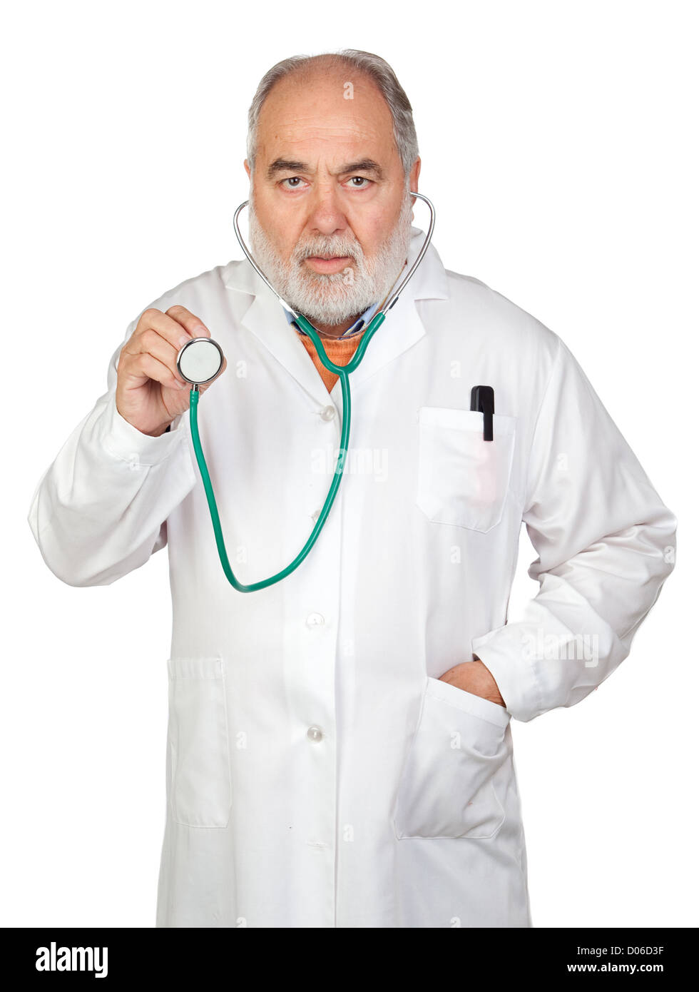 Senior doctor with hoary hair isolated on white background Stock Photo ...