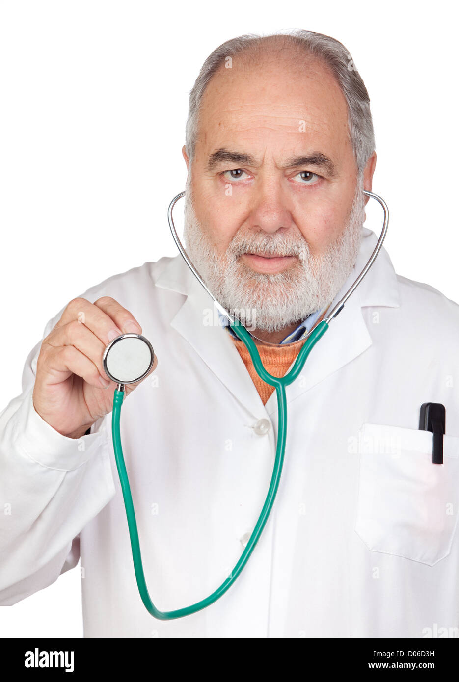 Senior doctor with hoary hair isolated on white background Stock Photo ...