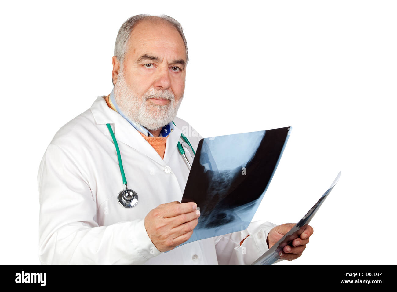 Senior doctor with hoary hair with a radiography isolated on white ...