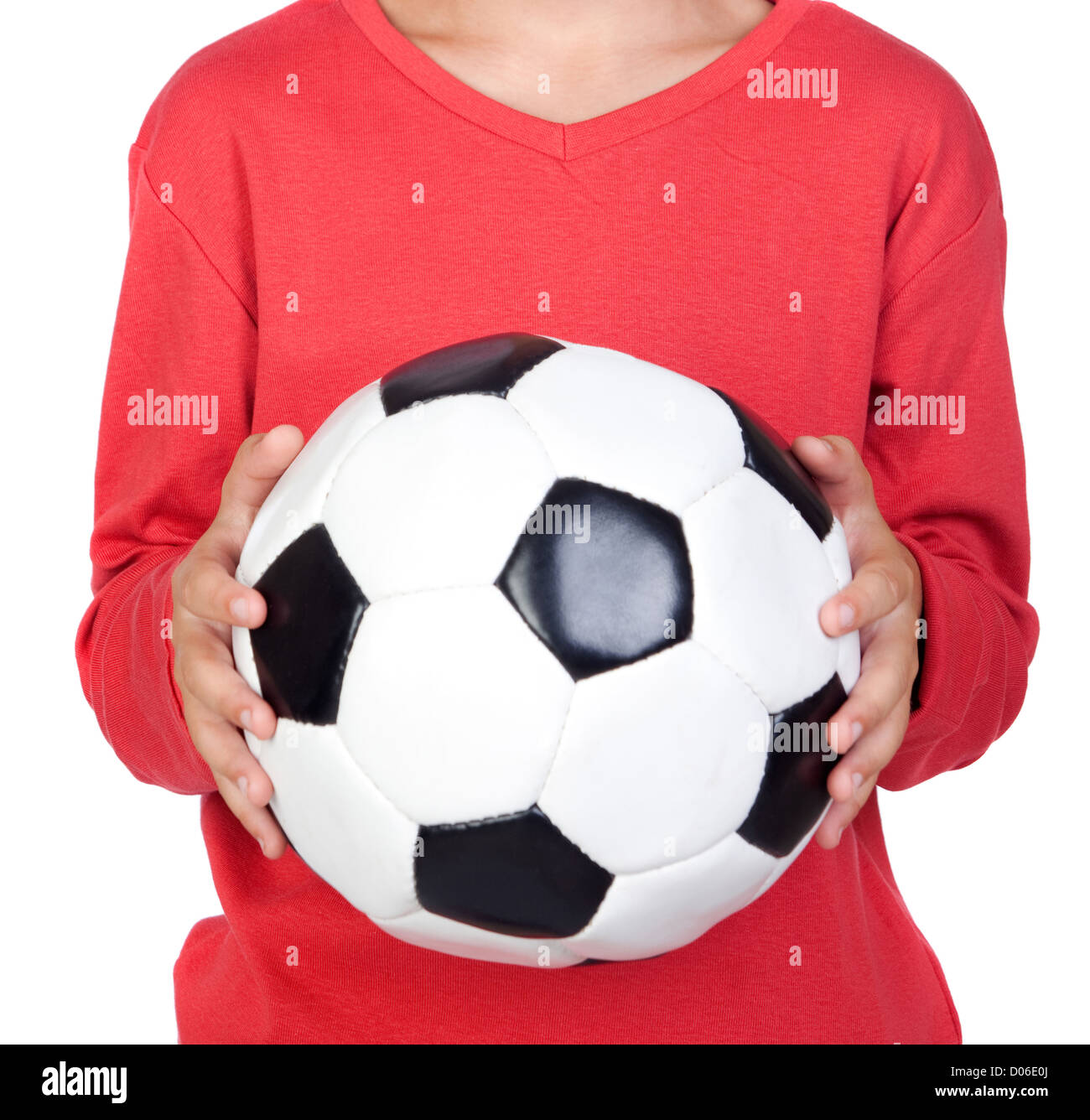 Student little child with soccer ball isolated on white background ...