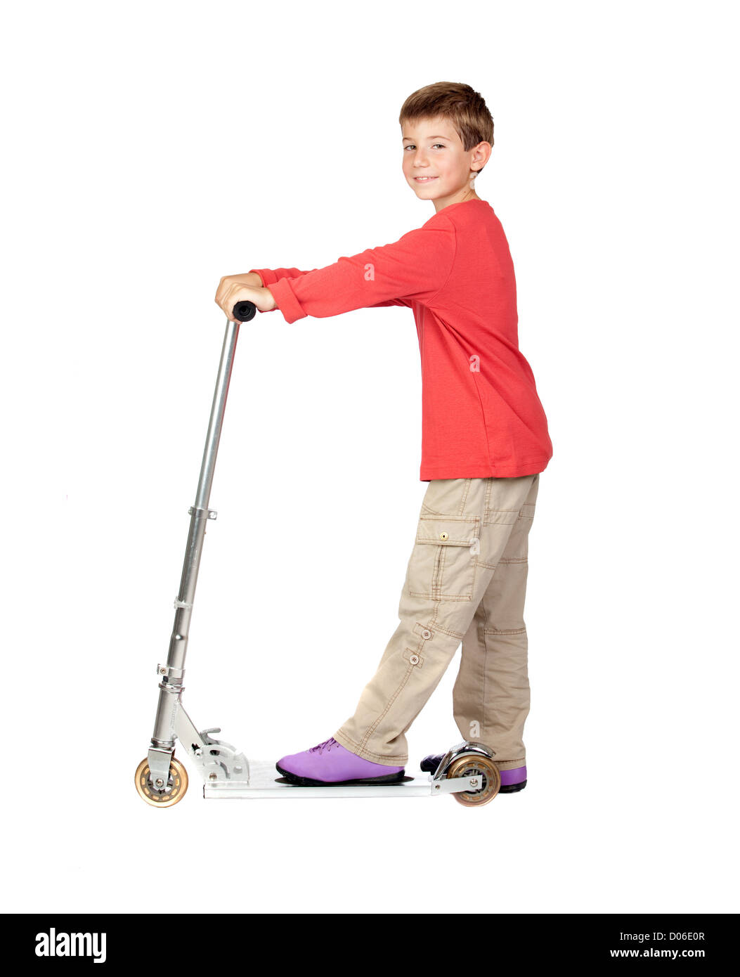 Adorable child on skateboard isolated on white background Stock Photo ...