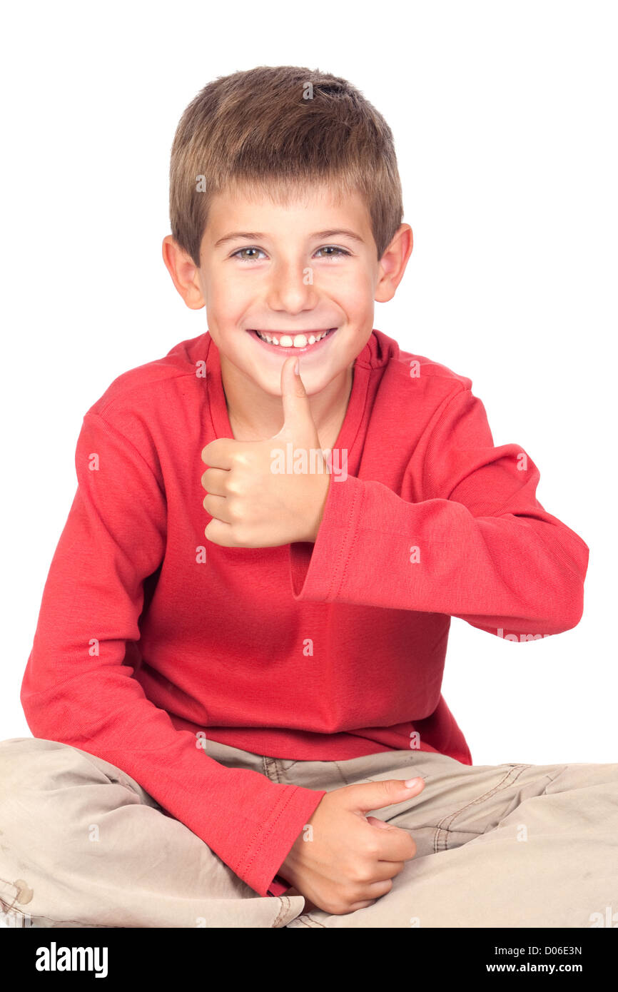Adorable child saying OK isolated on white background Stock Photo - Alamy