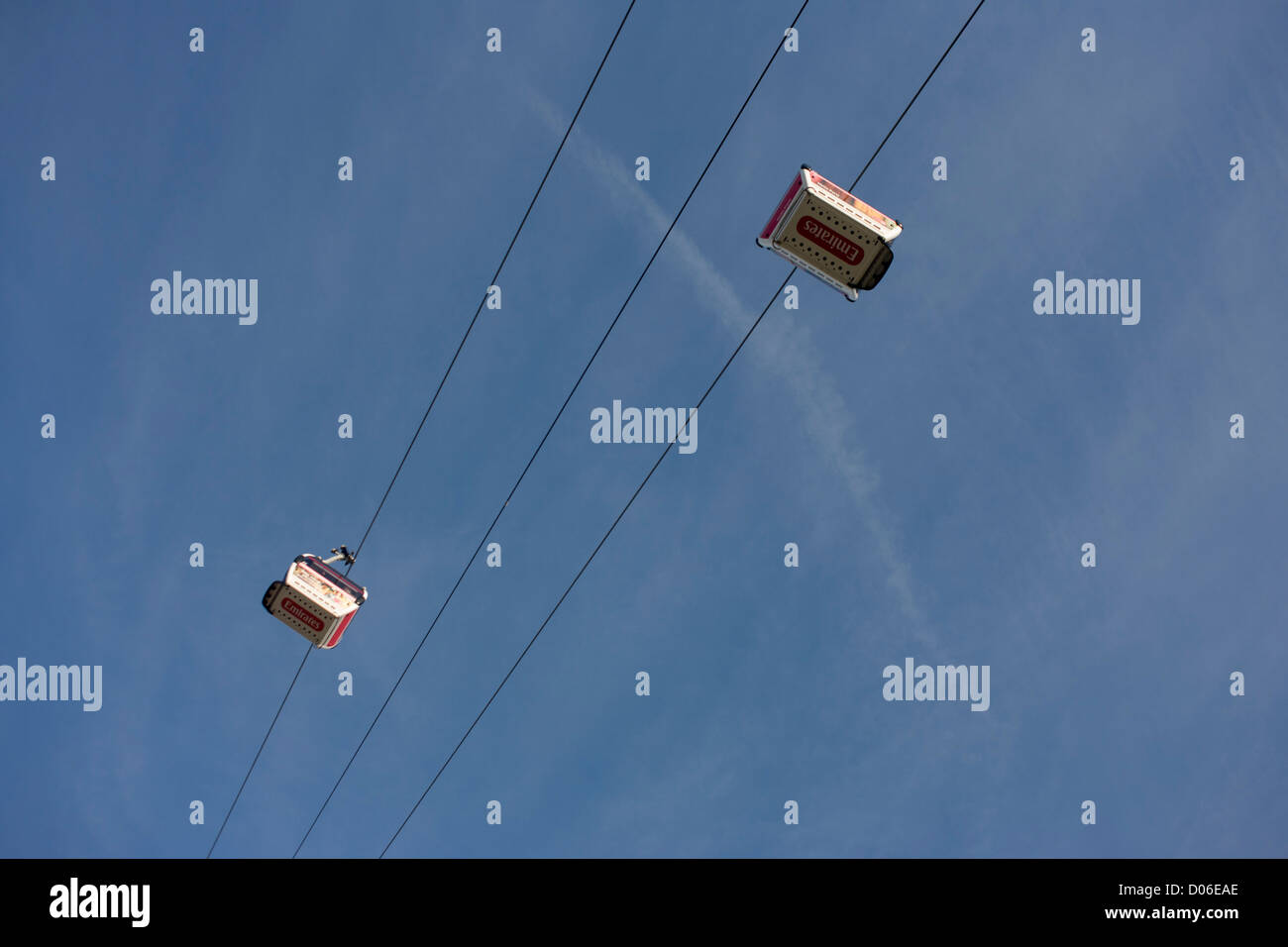 Two of the ten gondolas that cross the River Thames of the (Emirates ...