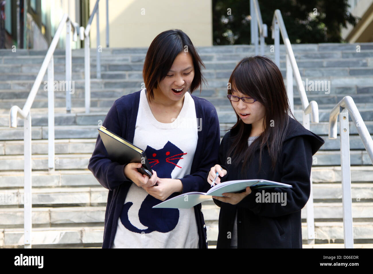 Asian students studying and discussing in university Stock Photo - Alamy