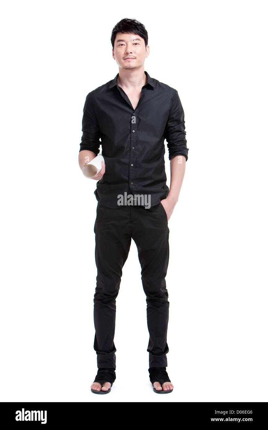 Male architect with blueprint Stock Photo - Alamy