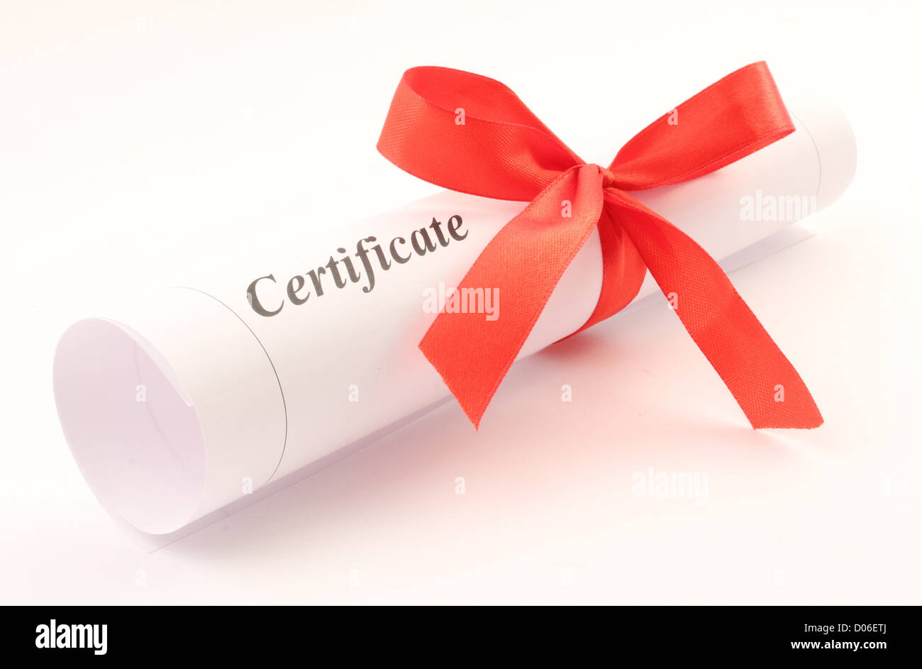 Rolled-up sheet of white paper written on the certificate Stock Photo ...
