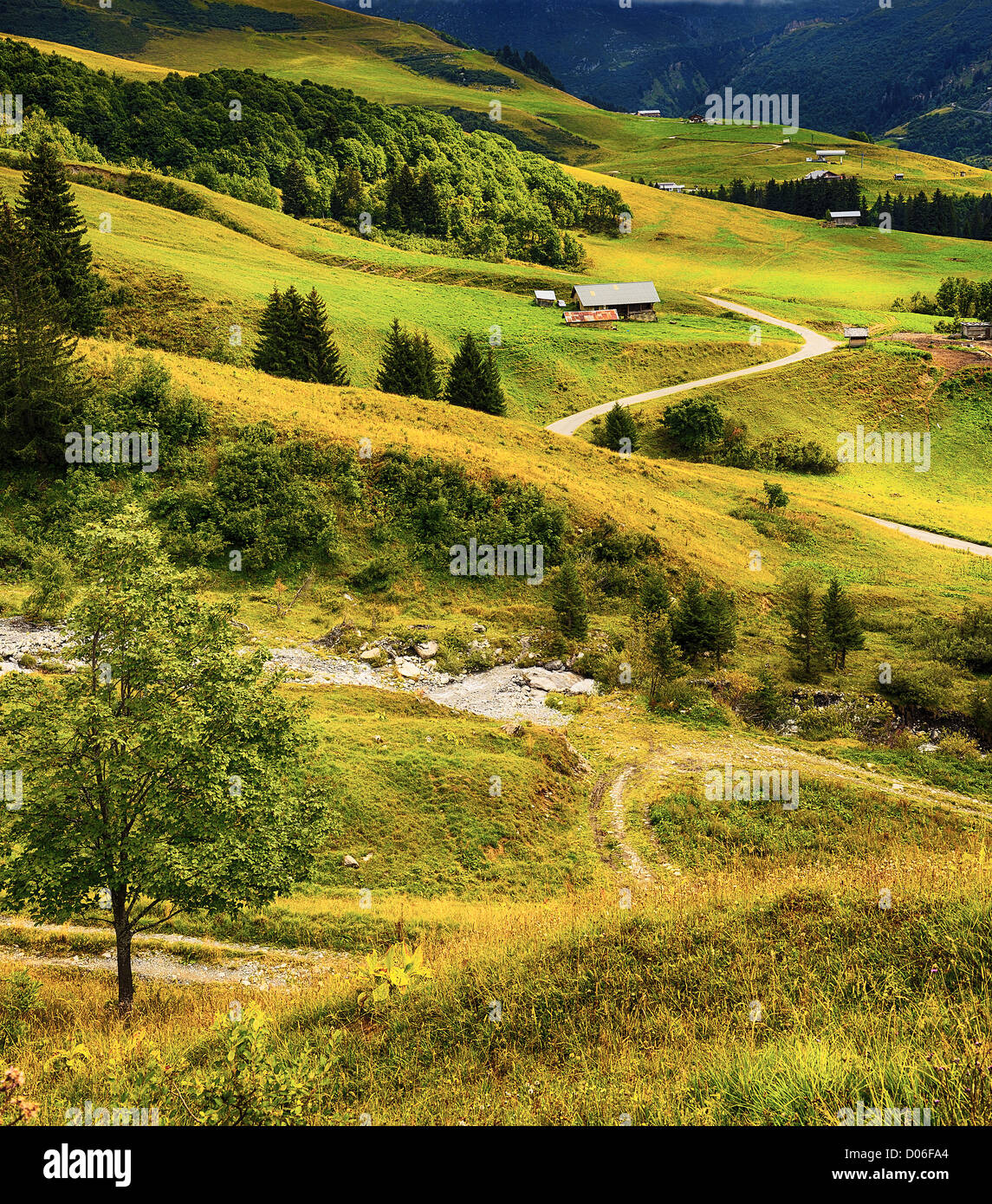 Alpine landscape with chalets, Savoy, France Stock Photo - Alamy